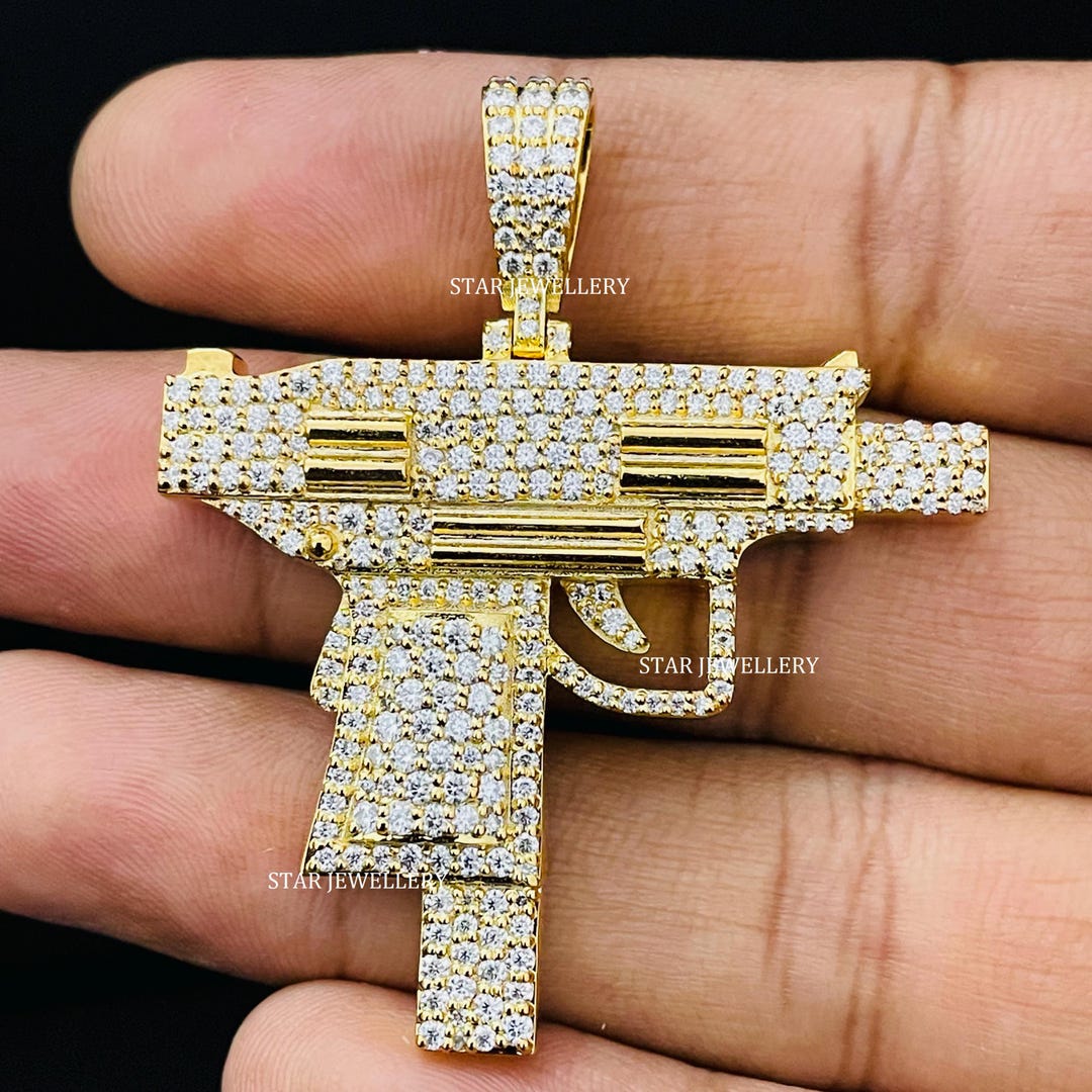925 Silver GUN Pendant With VVS Moissanite Diamonds, VVS Moissanite Gun ...