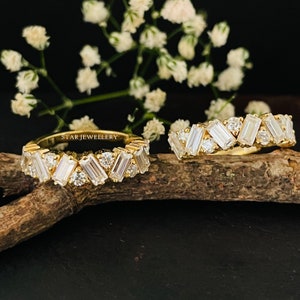 Mixed Diamond Hoop Earring, Baguette Diamond Hoop Earring, Bridesmaid ...