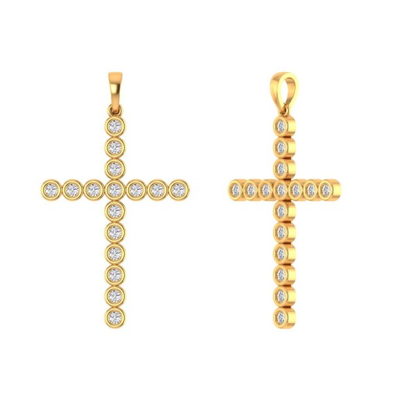 Bezel Set Diamond Cross Pendant Diamond Cross Pendant 14K - Etsy