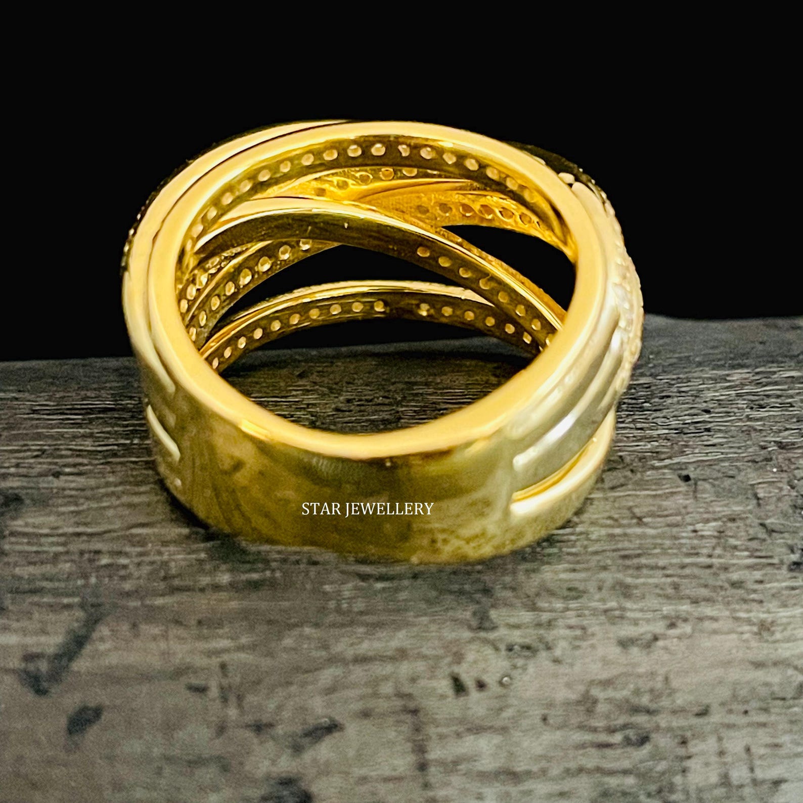 14K Gold Twisted Diamond Ring: Crossover Wedding Band - Etsy