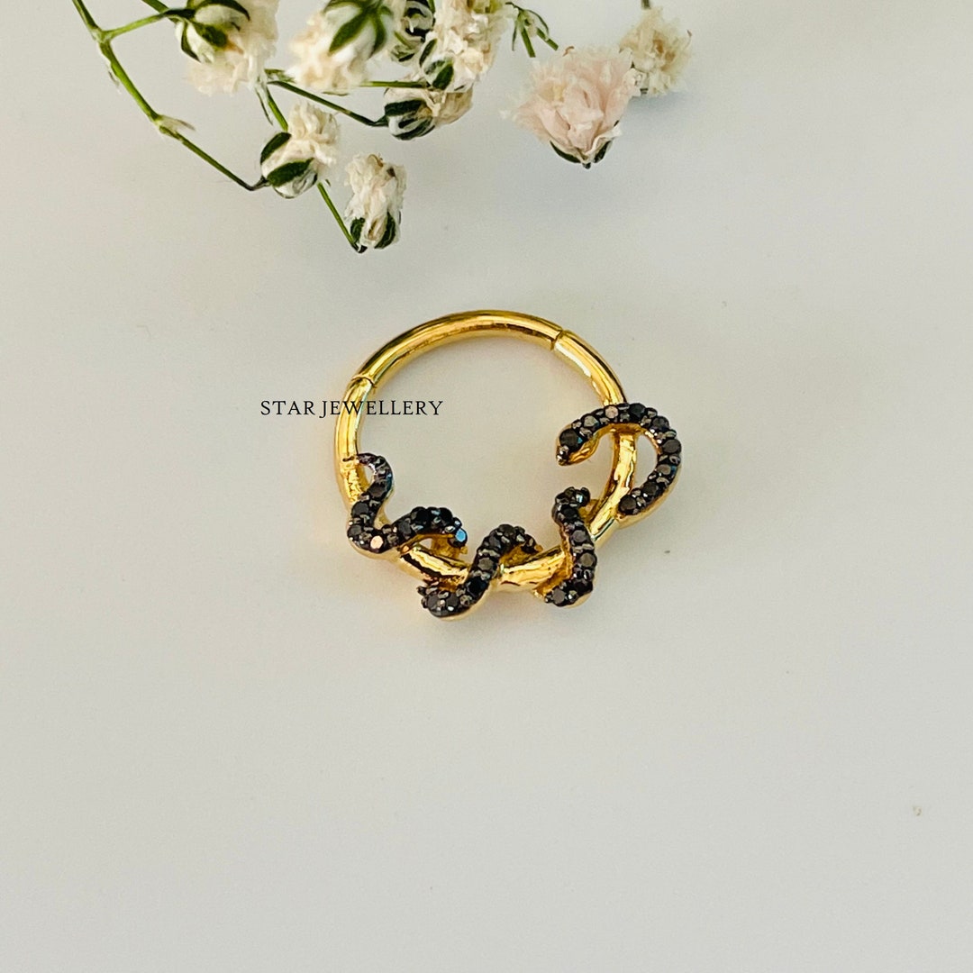 14K Gold Black Diamond Snake Daith Piercing - Etsy