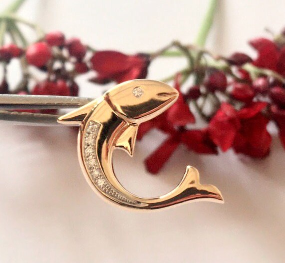 Diamond Fish Pendant Fish Charm Gold Fish Pendant Fish - Etsy