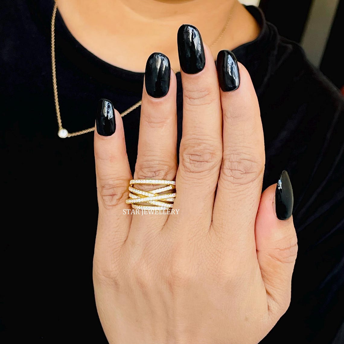 14K Gold Twisted Diamond Ring: Crossover Wedding Band - Etsy