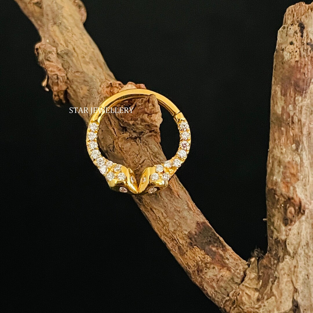 Natural Diamond Dual Snake Septum Piercing, 14K Solid Gold Diamond Dual ...