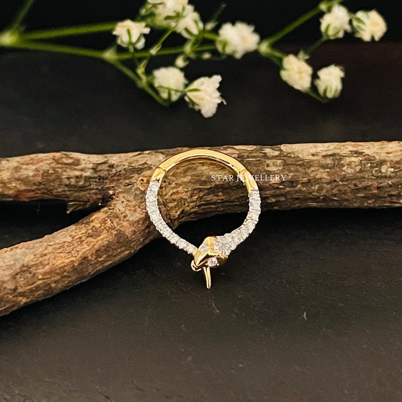 14K Solid Gold Diamond Snake Daith Piercing for Her Gold - Etsy