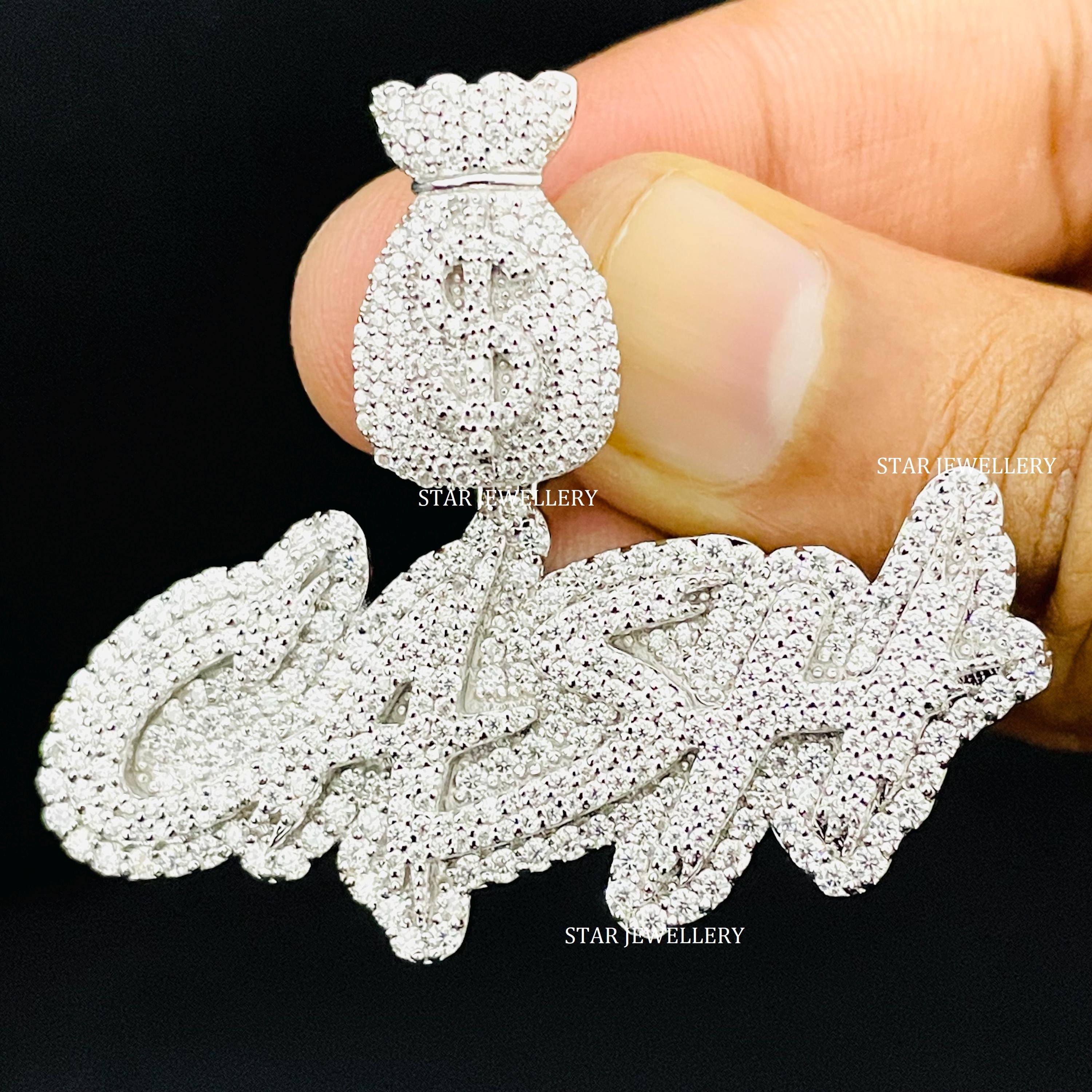 VVS Moissanite Custom Letter Pendant With Money Bag Bail: 925 Silver - Etsy