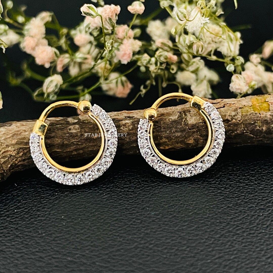 Septum Nose Ring in 14K Gold, Lab Grown Diamond Daith Piercing, Clicker ...