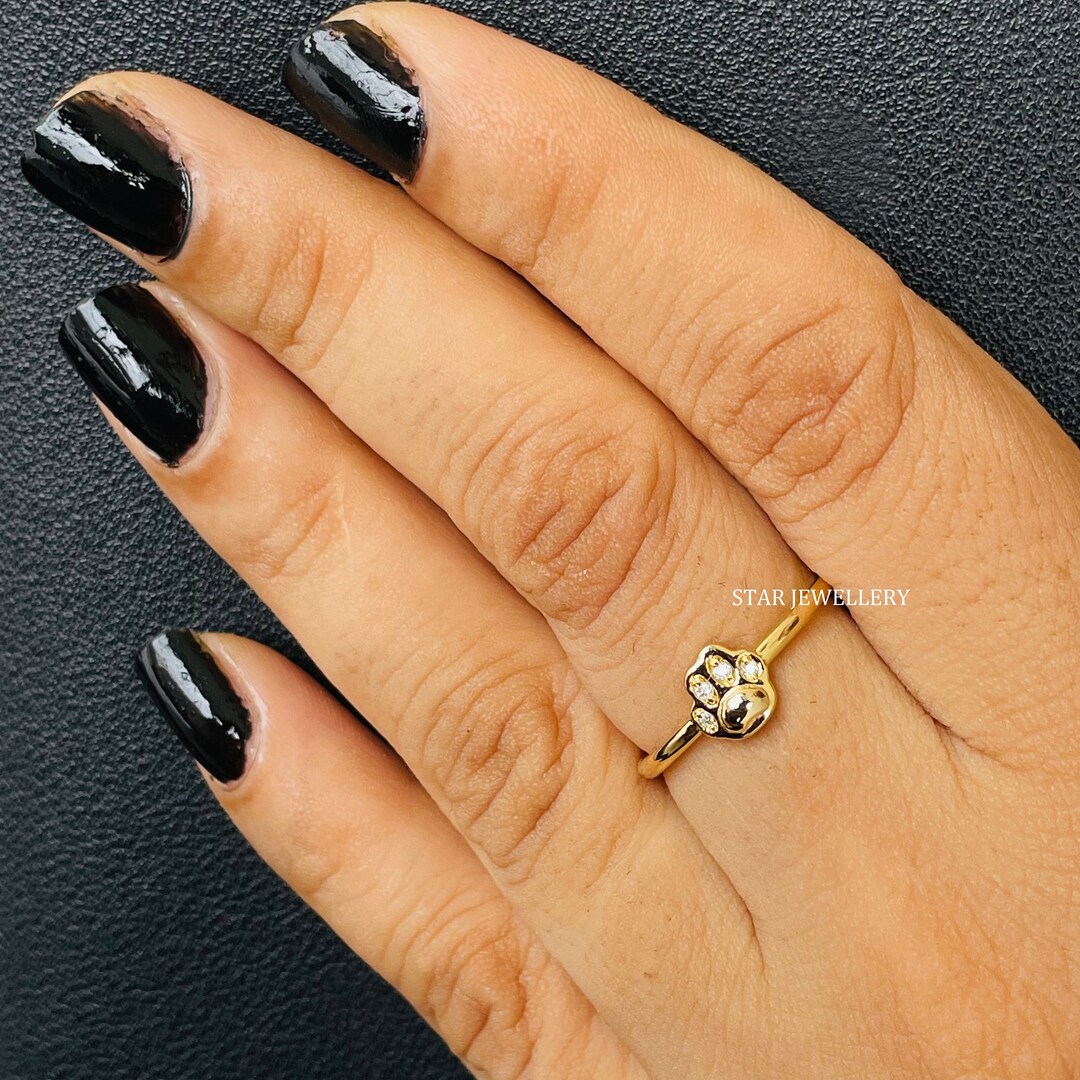 Pet Paw Gold Ring, Solid Gold Natural Diamond Dogs Paw Ring, Pet ...