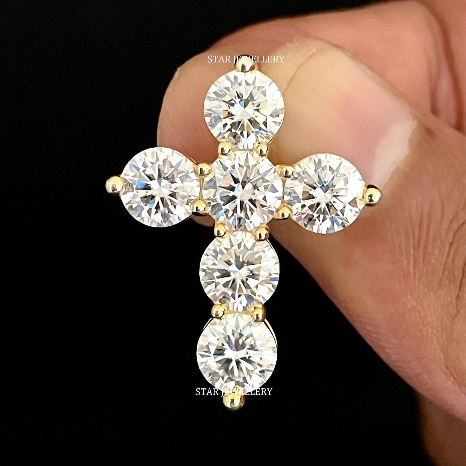 14K Gold CVD Lab Grown Diamond Cross Pendant - 6 Ct - Etsy
