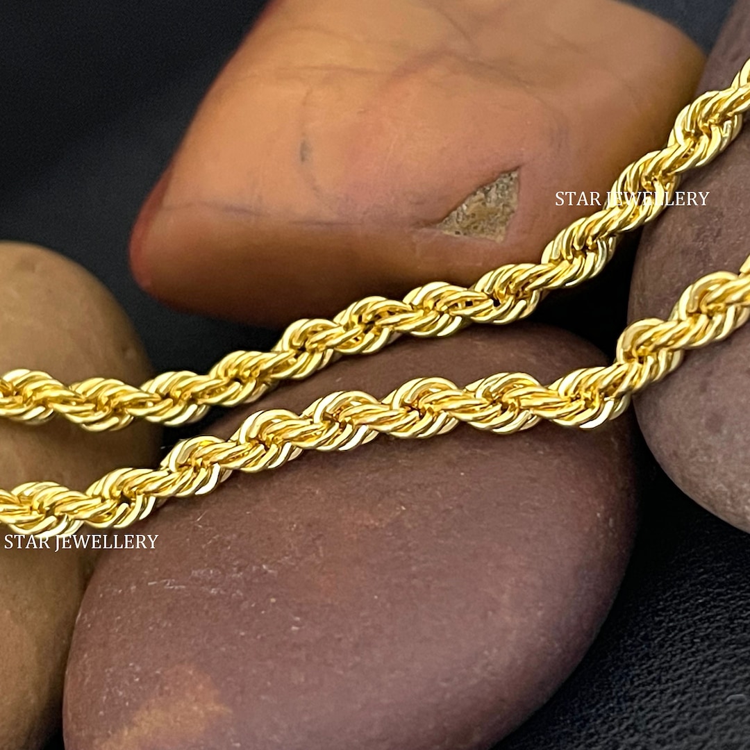 18K Solid Gold Rope Chain: Unisex Pendant Necklace, 3.3mm - Etsy