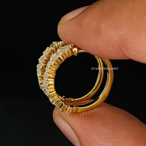 Mixed Diamond Hoop Earring, Baguette Diamond Hoop Earring, Bridesmaid ...