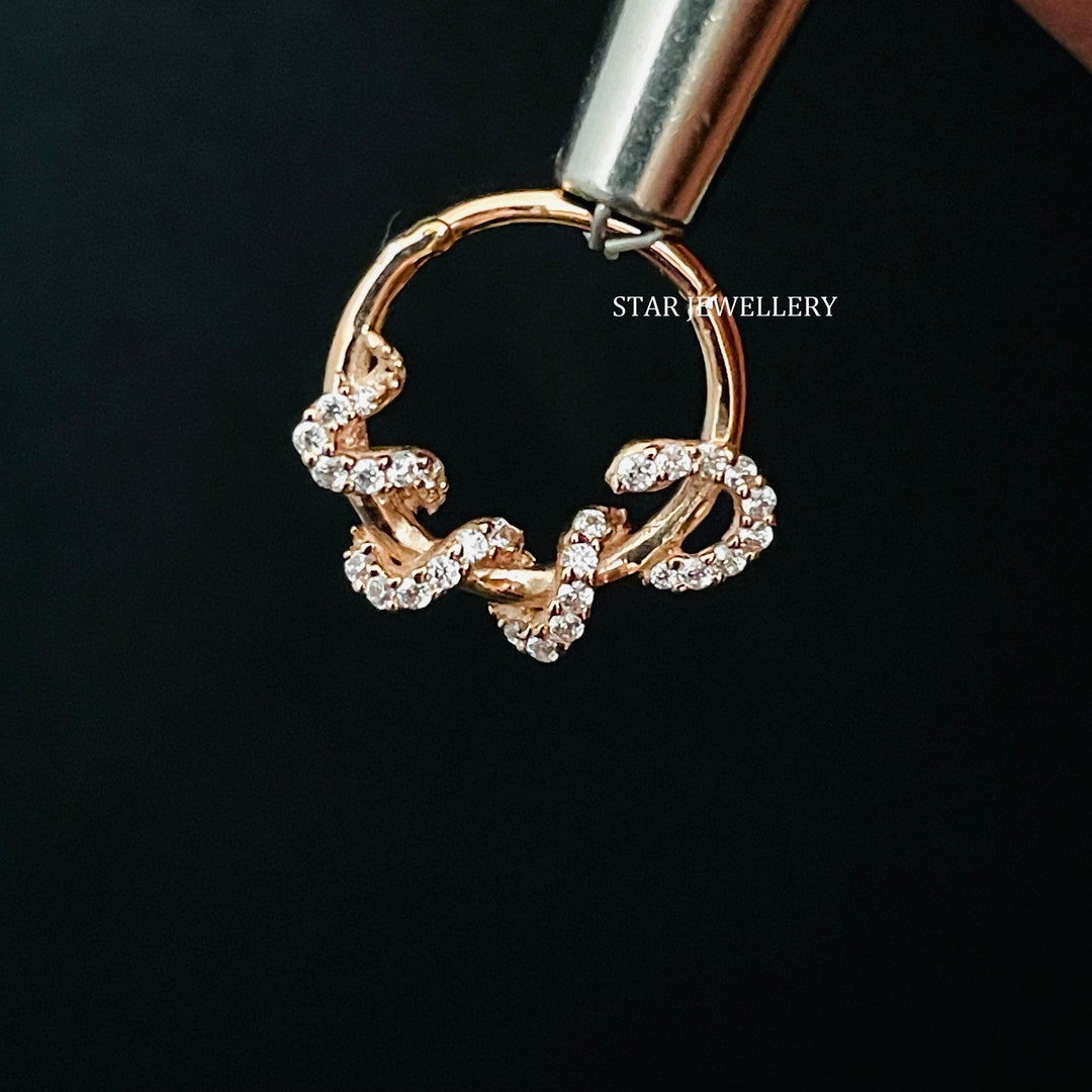 14K Gold Diamond Snake Daith Piercing: Septum Clicker - Etsy
