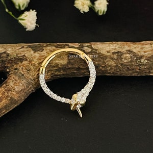 14K Solid Gold Diamond Snake Daith Piercing for Her, Gold Snake Septum ...