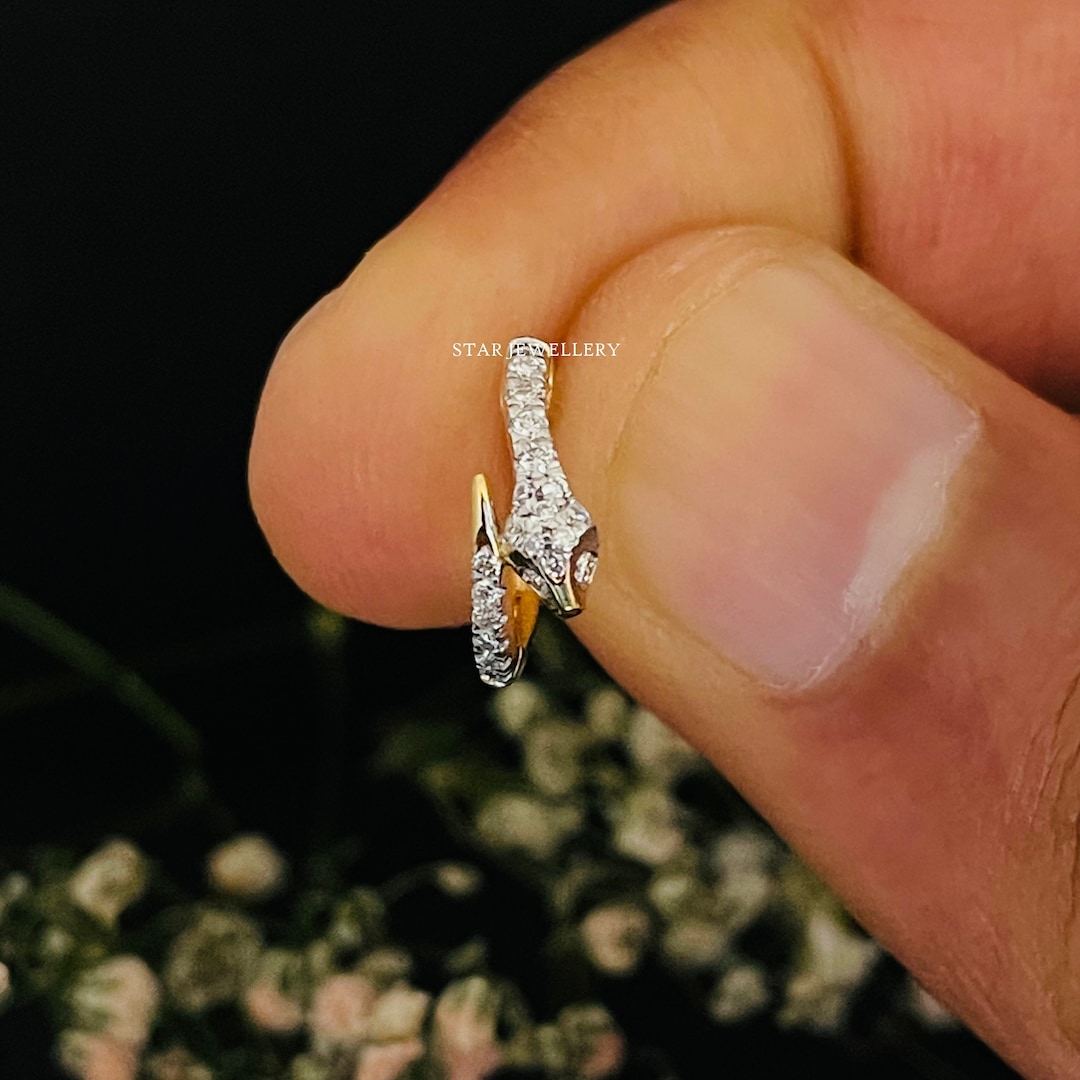 14K Solid Gold Diamond Snake Nose Ring: Lab Grown Diamond Tragus ...