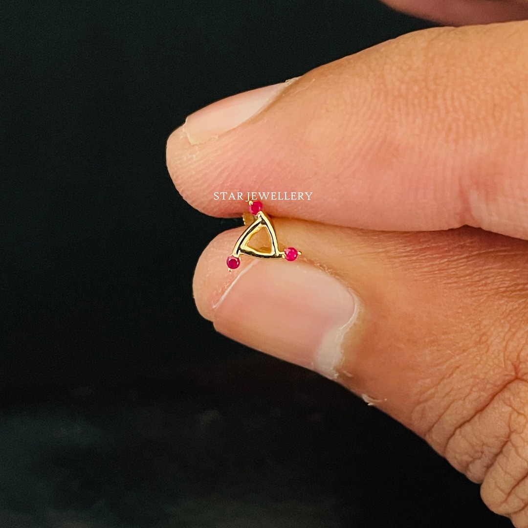 14K Gold Ruby Triangle Piercing: Celtic Nostril, Tragus, Helix - Etsy