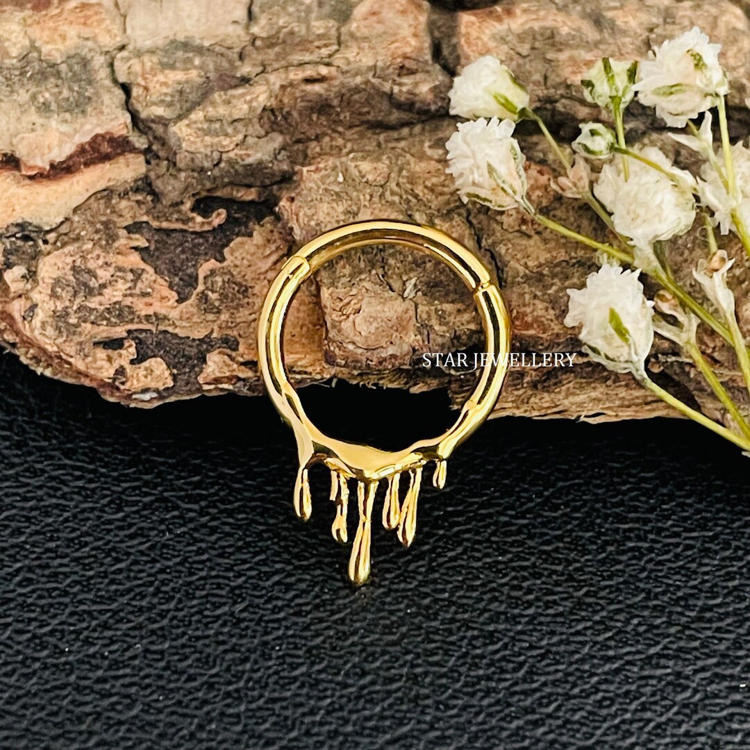 14K Solid Gold Lava Diamond Septum Piercing: Melting Effect - Etsy
