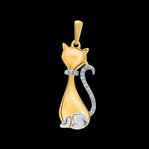 Diamond Cat Charm Necklace, Cat Charm, Gold Cat Necklace, Cat Diamond ...