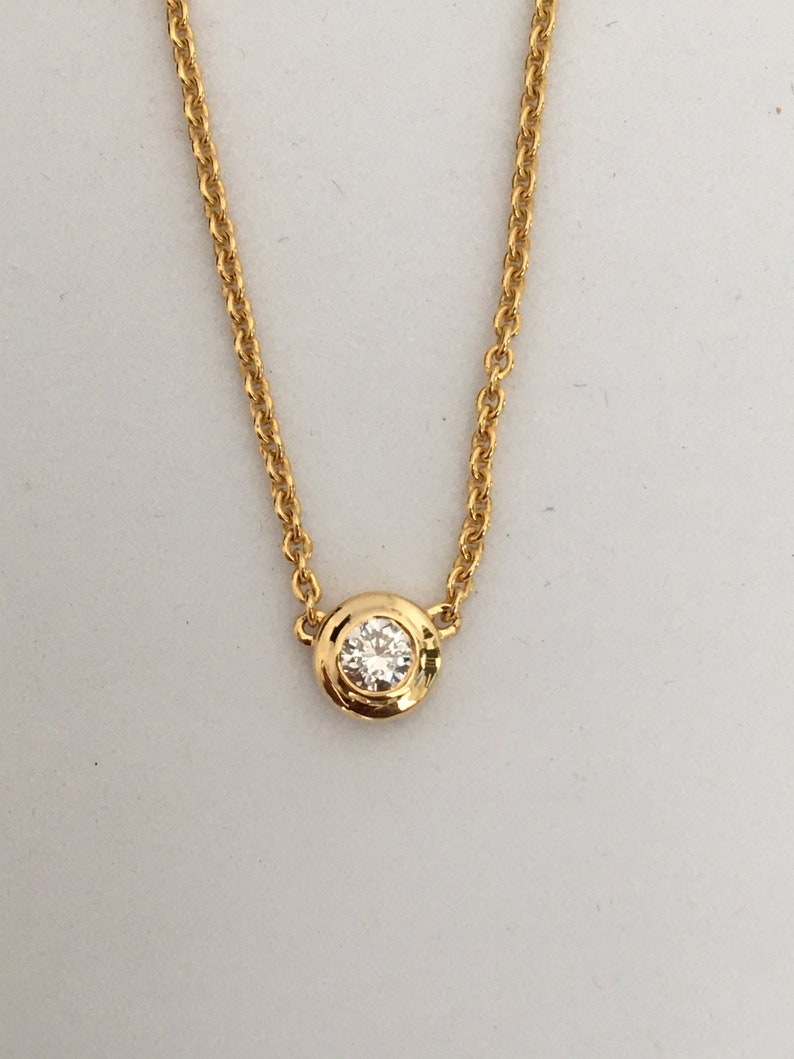 14k Gold Diamond Solitaire Necklace / Bezel Setting Solitaire - Etsy