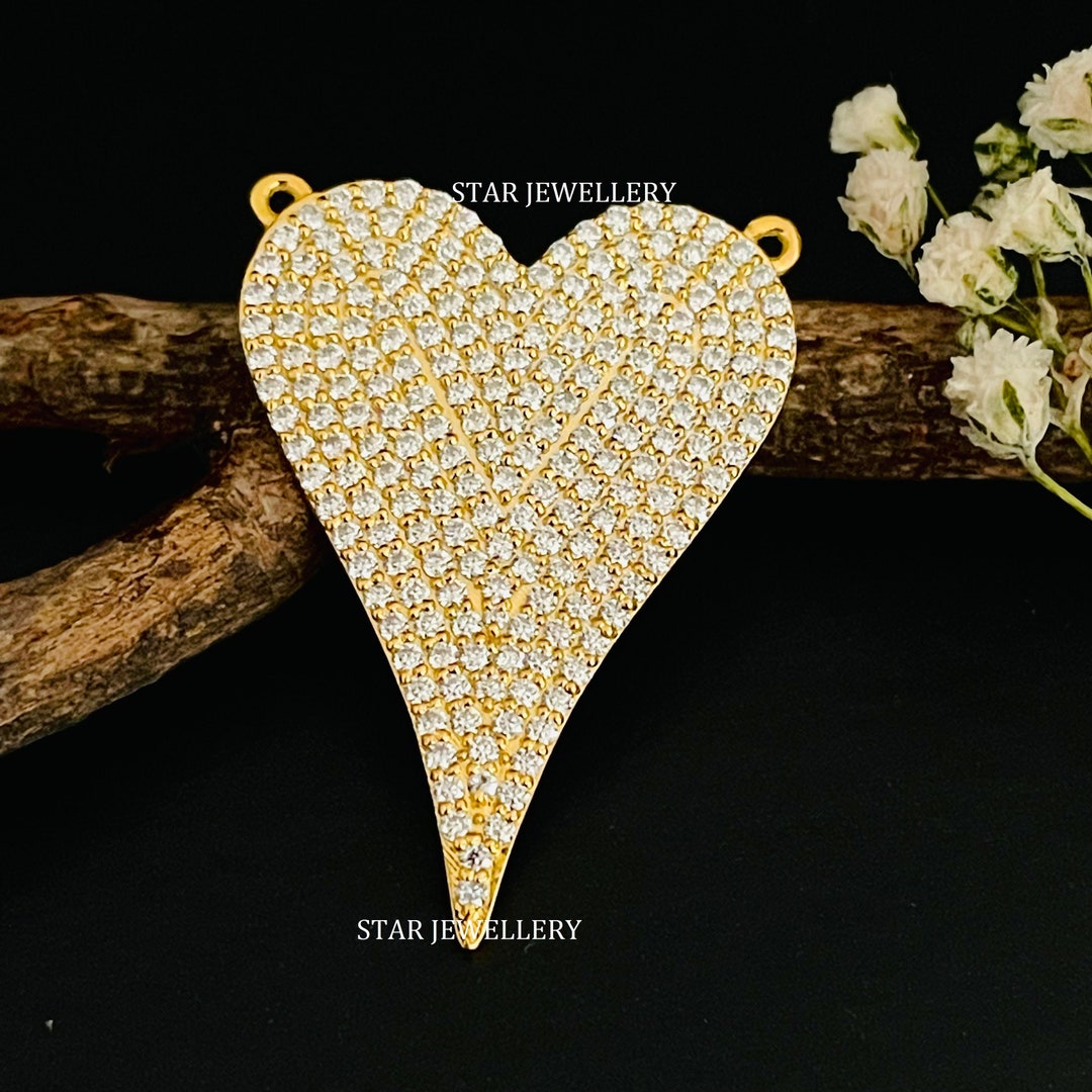 Elongated Heart Diamond Necklace With 14K Gold, Prong Set Elongated ...