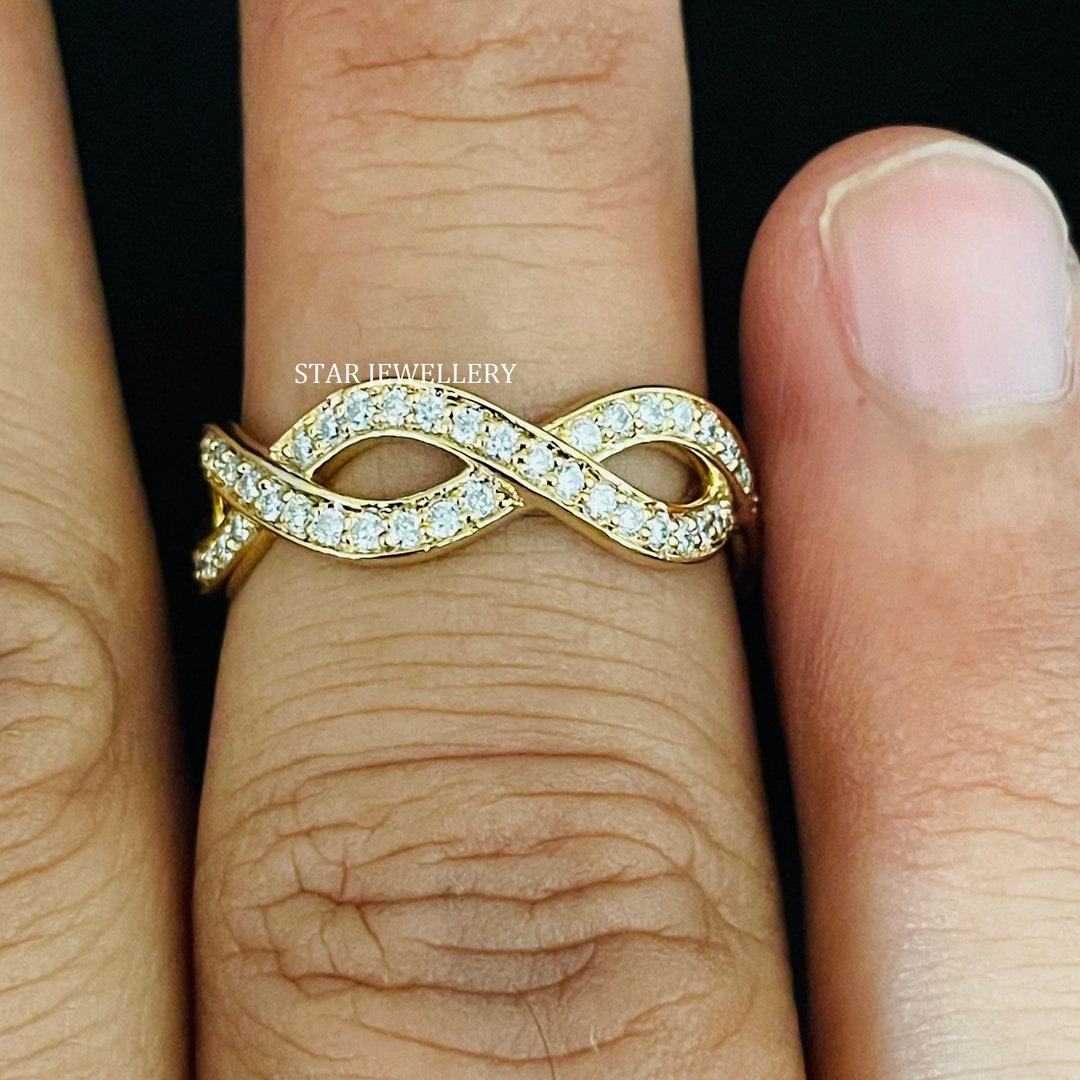 Diamond Infinity Wedding Ring: 14K Solid Gold Twist Eternity Band - Etsy