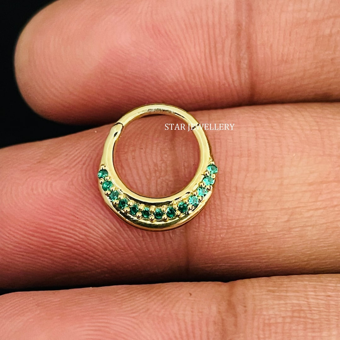 CZ Green Emerald Clicker Daith Piercing, Crescent Moon Emerald Daith ...