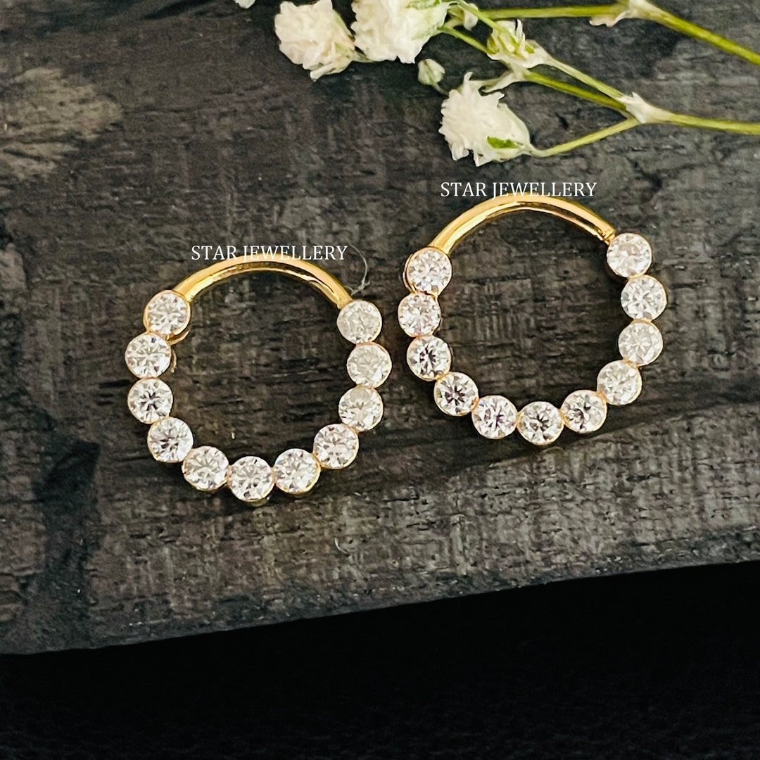 Solid Gold Invisible Set Natural Diamond Septum Piercing for Her, 14K ...