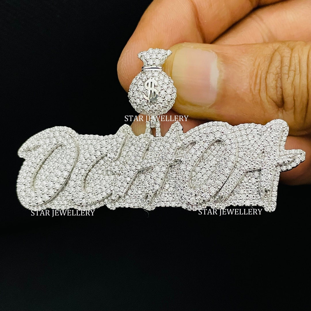VVS Moissanite Custom Letter Pendant: Silver Hip Hop Money Bag Bail - Etsy
