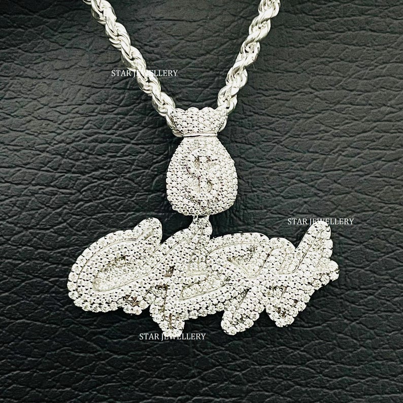 VVS Moissanite Custom Letter Pendant With Money Bag Bail: 925 Silver - Etsy