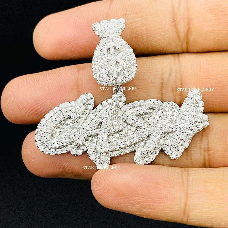 VVS Moissanite Custom Letter Pendant With Money Bag Bail: 925 Silver - Etsy