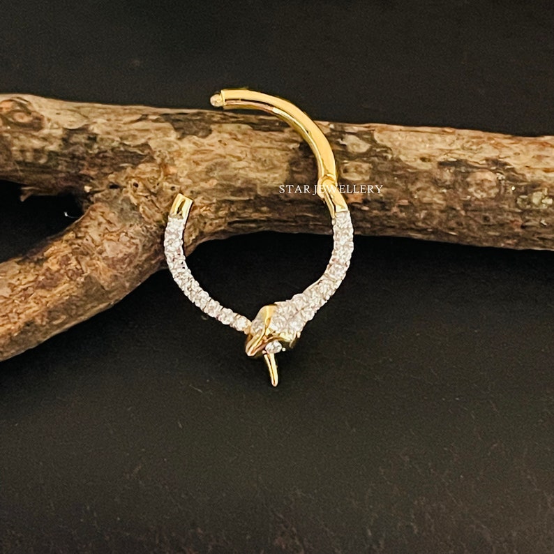 14K Solid Gold Diamond Snake Daith Piercing for Her Gold - Etsy