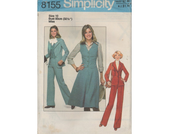 Simplicity 8155 Sewing Pattern, Pants, Unlined Blazer and Vest, Size 10 ...