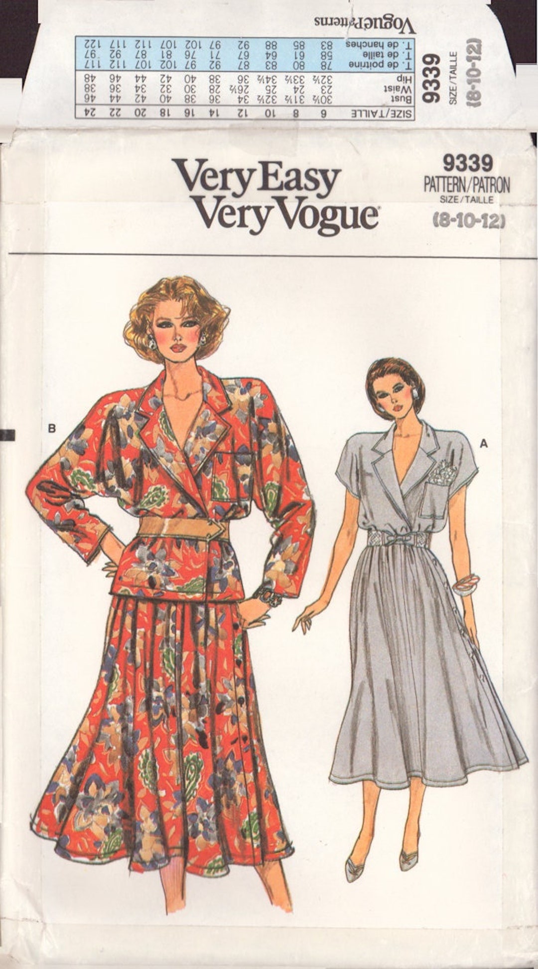 Vogue 9339 Sewing Pattern Skirt and Top Size 8-10-12 Uncut - Etsy