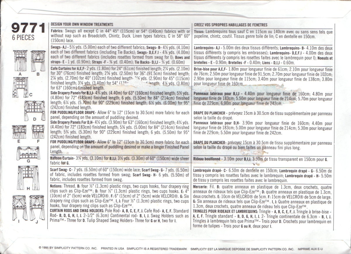 Simplicity 9771 Sewing Patterns Window Treatments Uncut Factory Folded ...