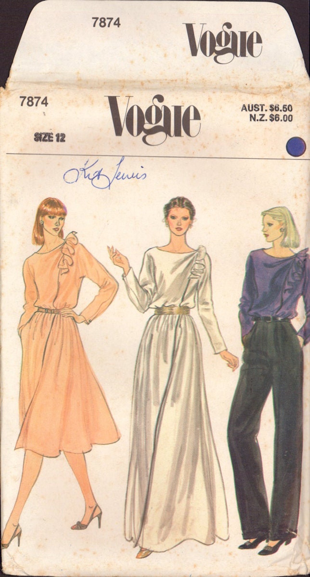 Vogue 7874 Sewing Pattern, Dress or Top, Size 12, Uncut, Factory Folded ...