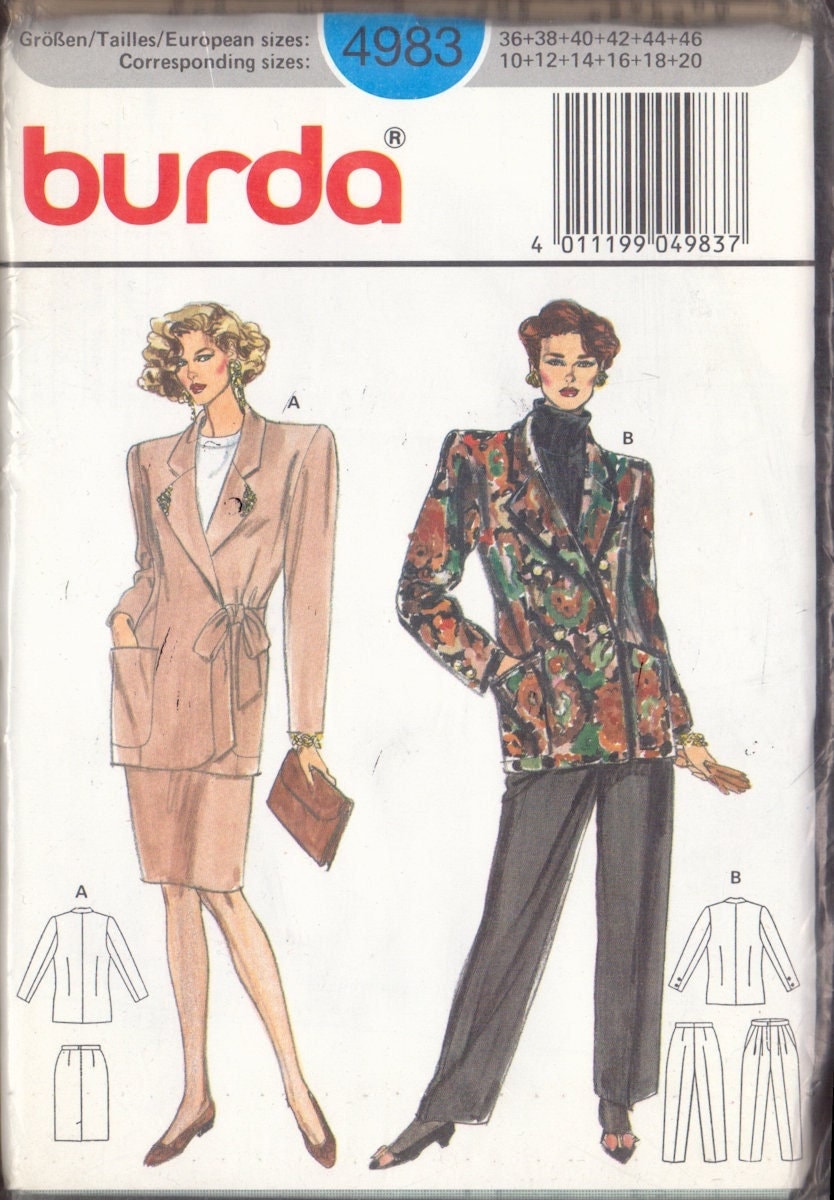 Burda 4983 Sewing Pattern Women's Jacket Skirt Pants - Etsy