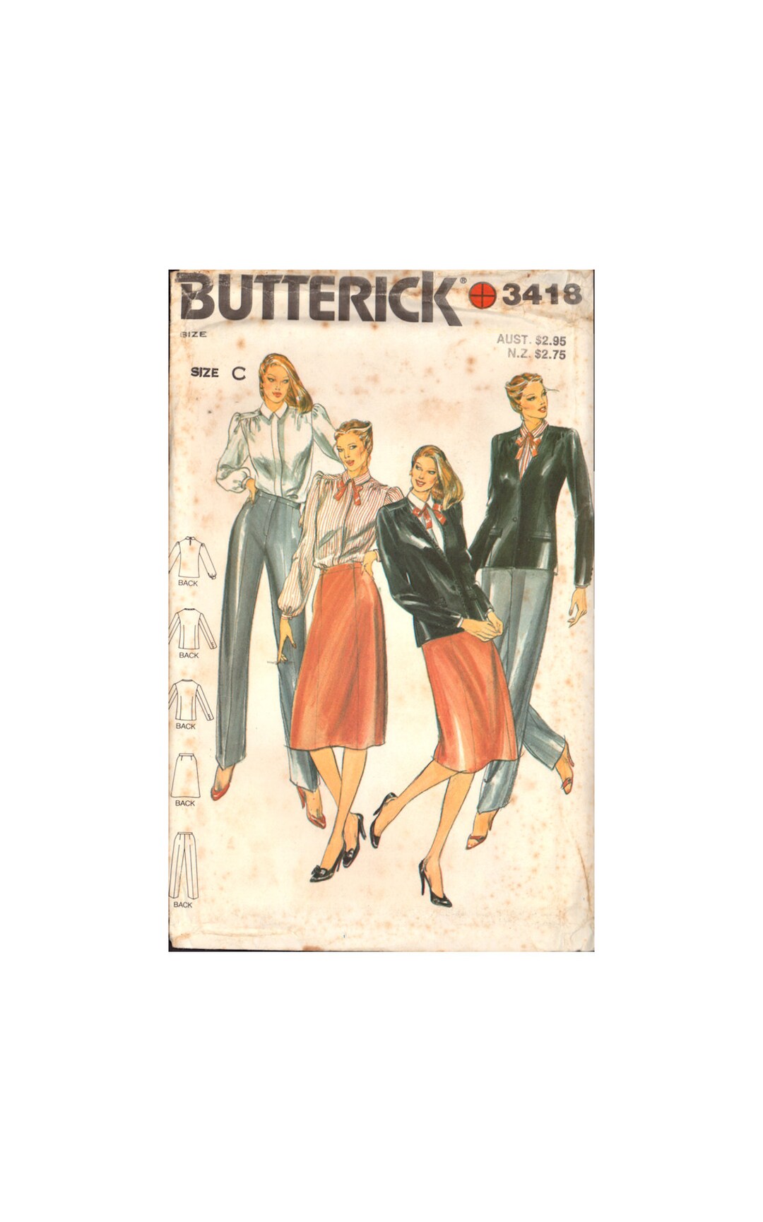 Butterick 3418 Sewing Pattern Jacket Blouse Skirt Size 10-12-14 Uncut ...
