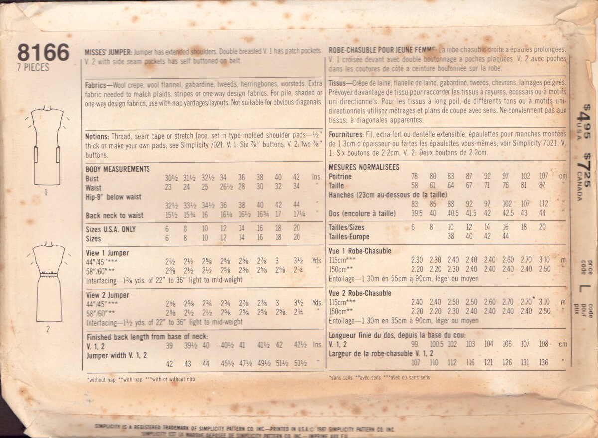 Simplicity 8166 Sewing Pattern Women's Jumper Size - Etsy