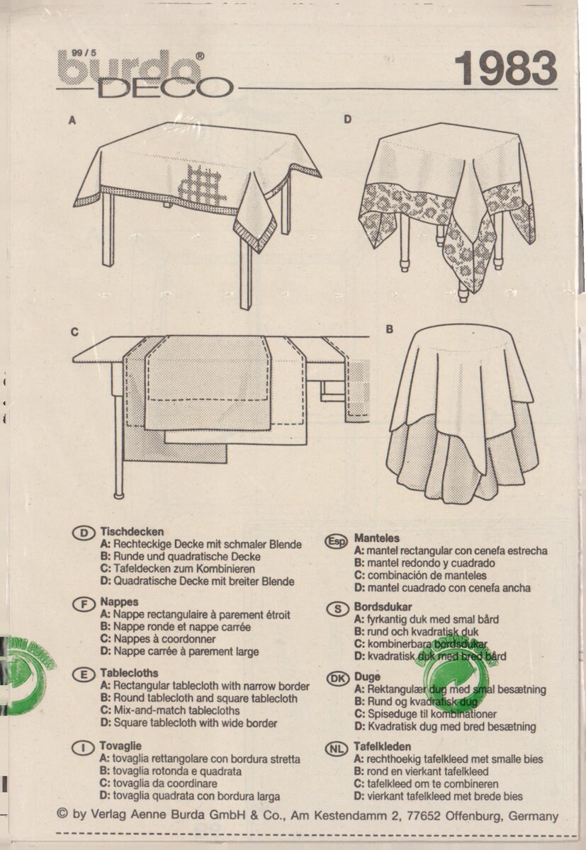 Burda 1983 Sewing Pattern Table Linens Uncut Factory Folded - Etsy