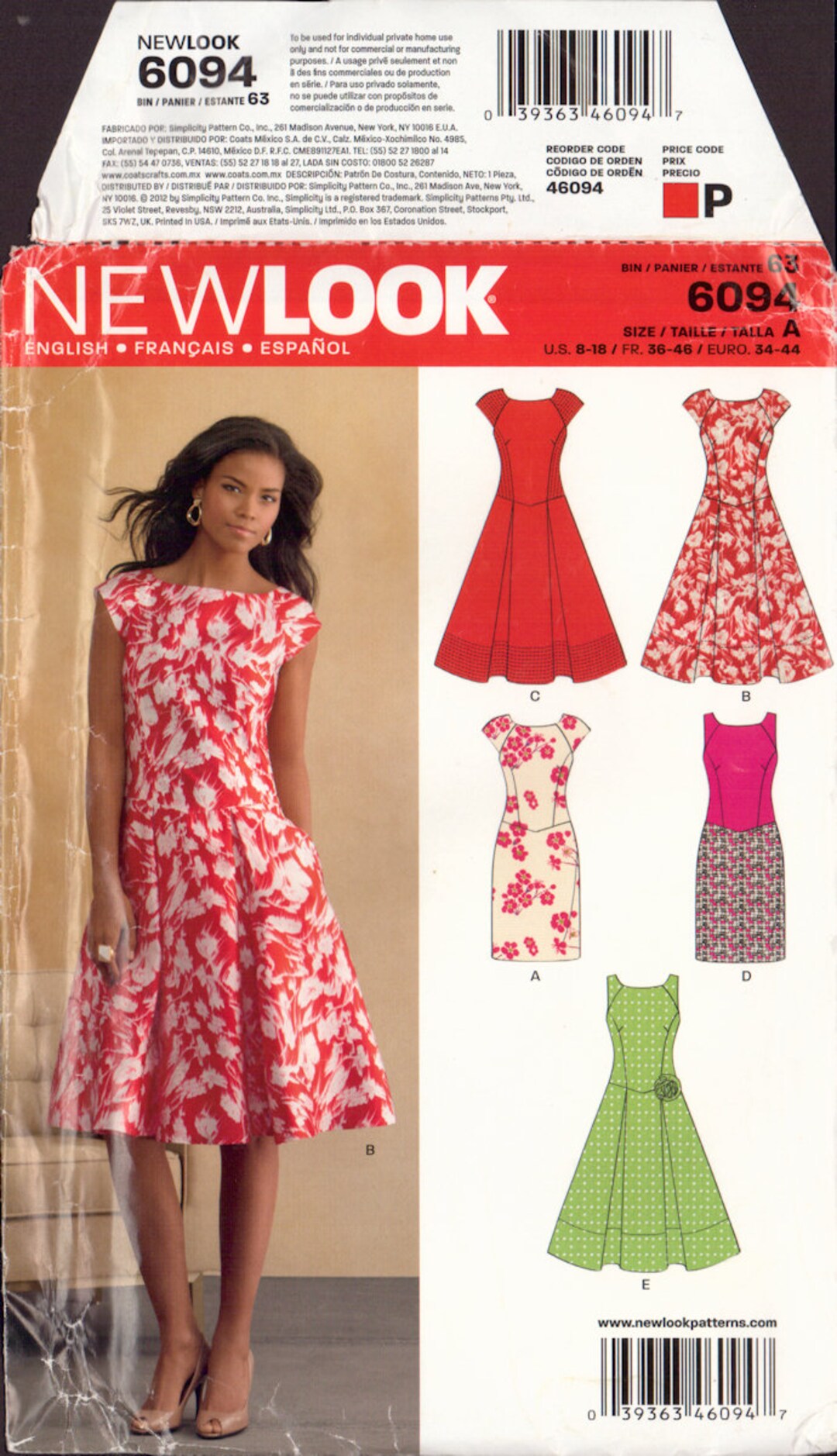 New Look 6094 Sewing Pattern Dress Size 8-18 Uncut Factory - Etsy