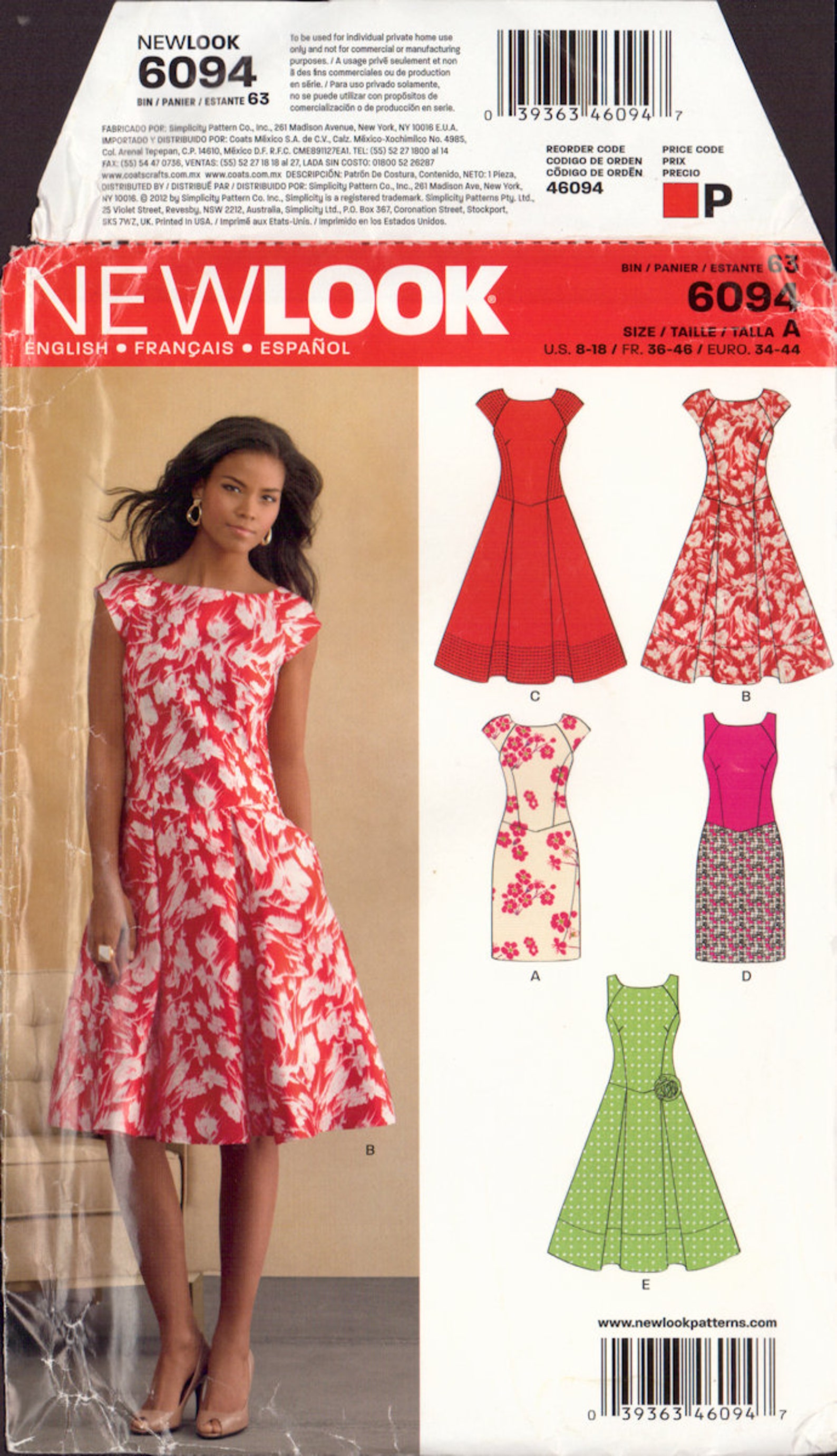 New Look 6094 Sewing Pattern Dress Size 8-18 Uncut Factory - Etsy