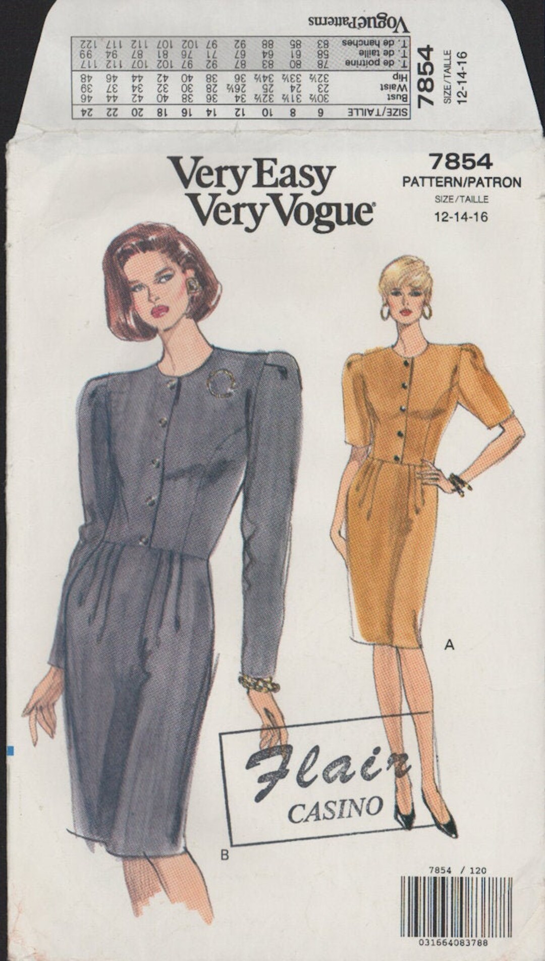 Vogue 7854 Sewing Pattern Dress Size 12 CUT COMPLETE - Etsy