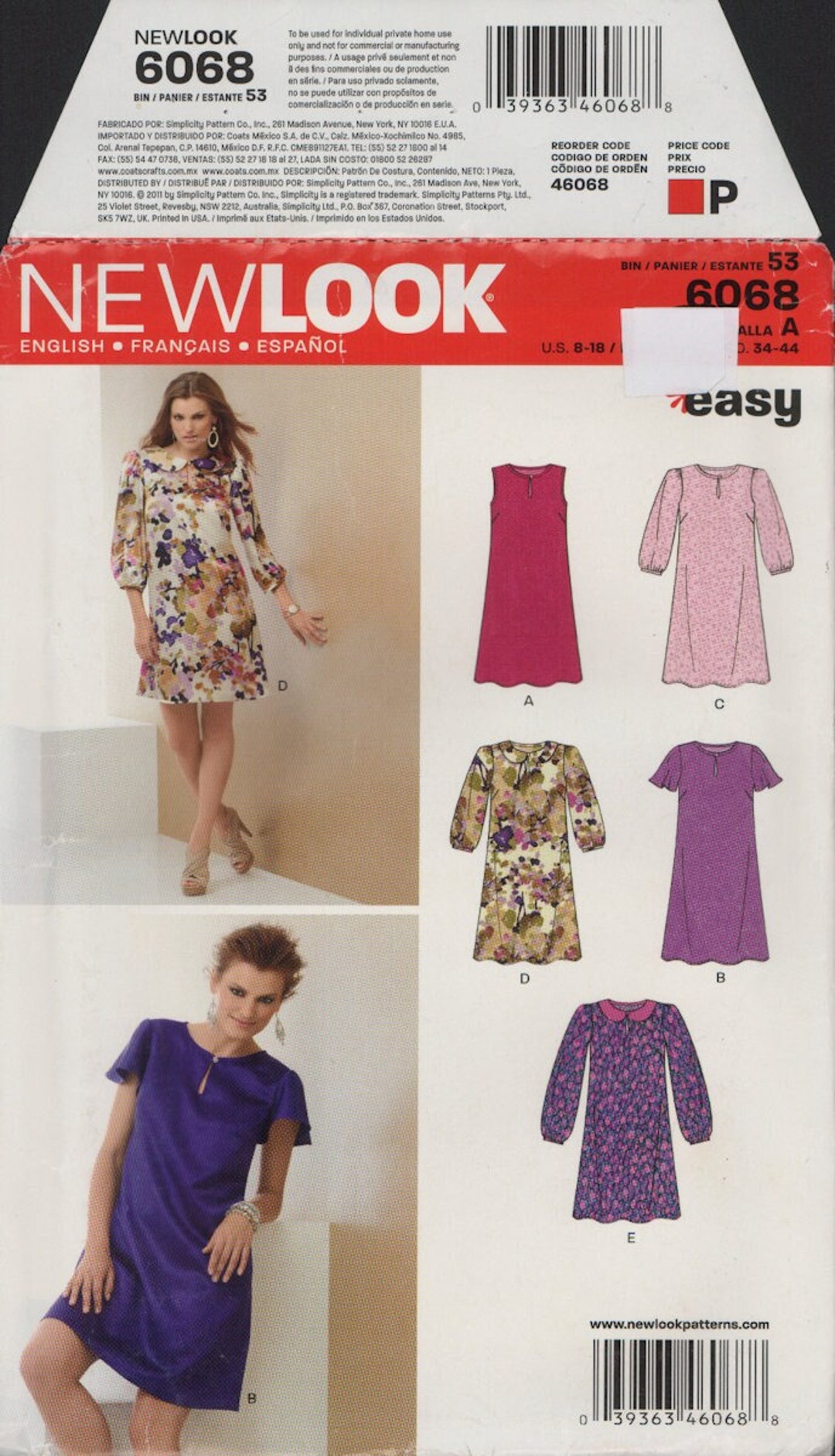 New Look 6068 Sewing Pattern Dress Sizes 8 and 12 Cut - Etsy