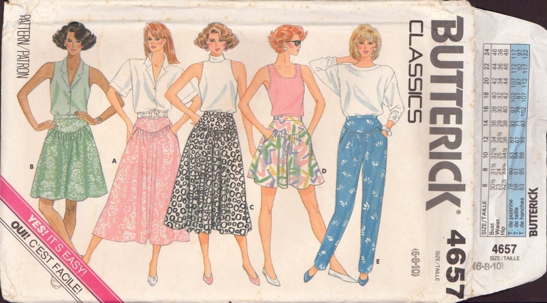 Butterick 4657 Sewing Pattern Skirt Culottes and Pants Size - Etsy