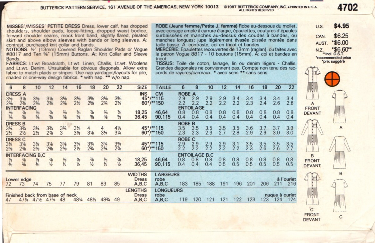 Butterick 4702 Sewing Pattern Dress Size 8 Uncut Factory - Etsy