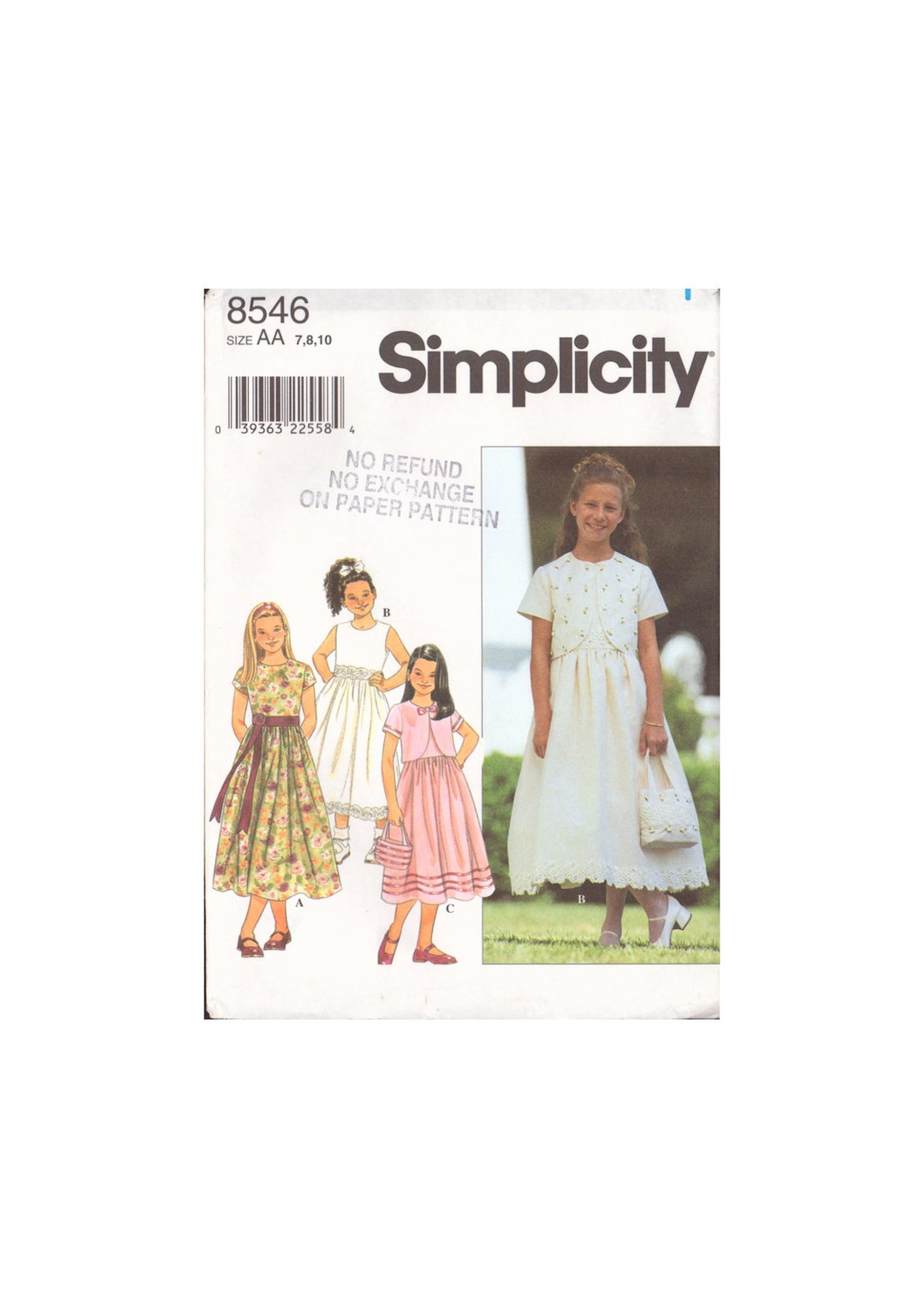 Simplicity 8546 Sewing Pattern, Girls' Jacket, Dress and Bag, Size 7-8 ...