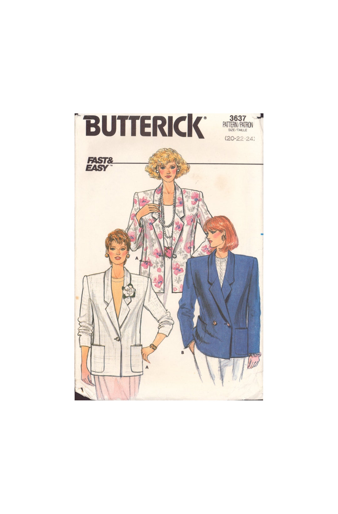 Butterick 3637 Sewing Pattern, Jacket, Size 20-22-24, Neatly Cut ...
