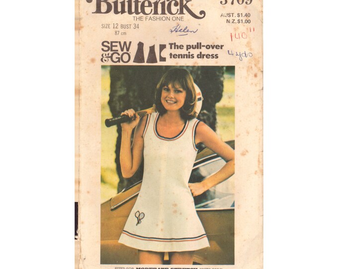 Butterick 3709 Sewing Pattern, Tennis Dress and Briefs, Size 12, Cut ...