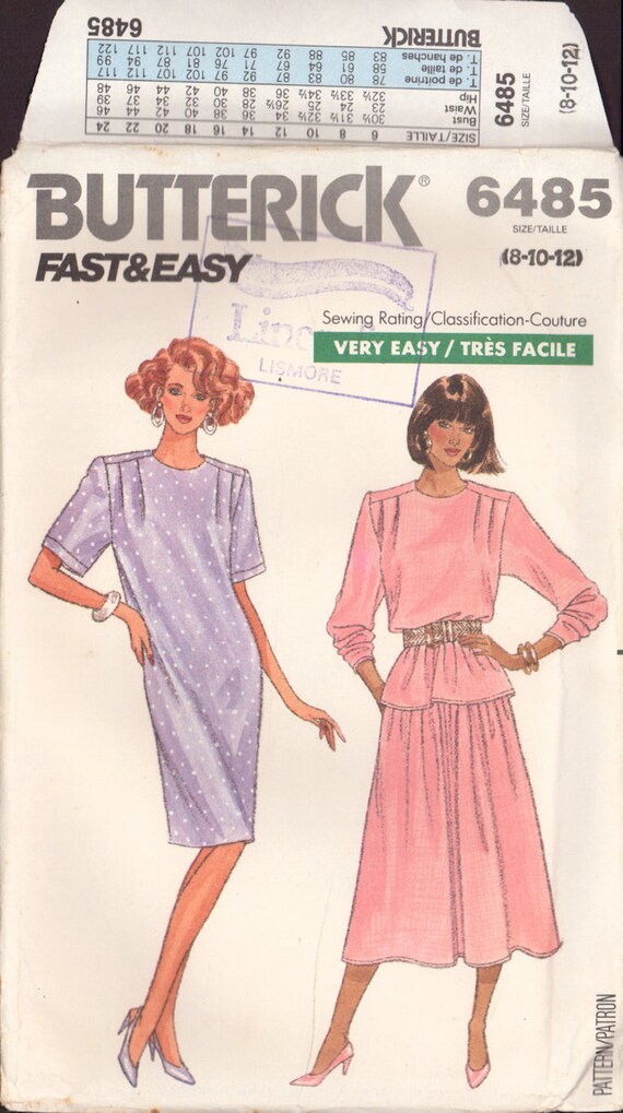 Butterick 6485 Sewing Pattern Dress Size 8-10-12 Uncut - Etsy