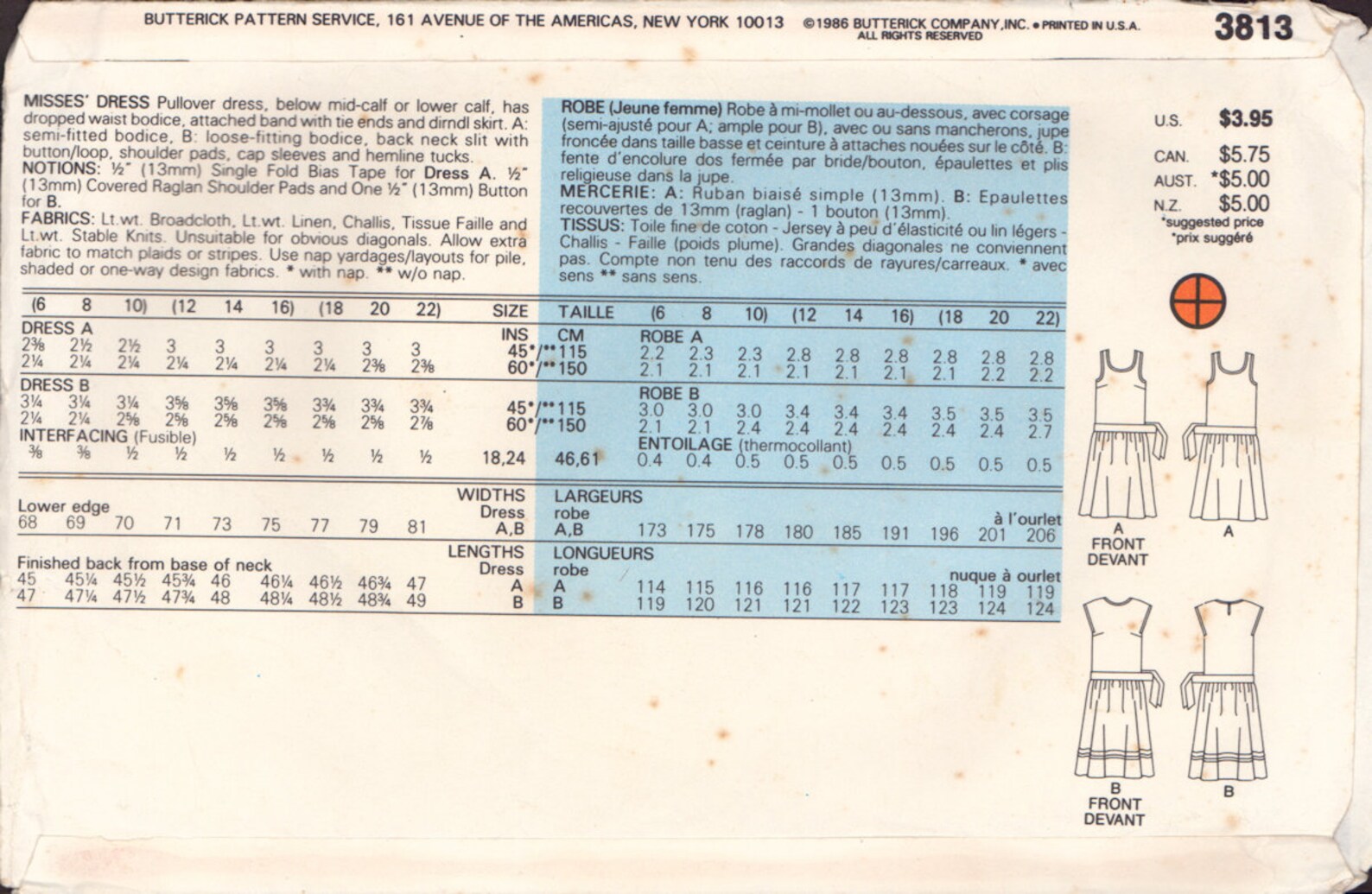 Butterick 3813 Sewing Pattern Dress Size 6-8-10 Cut - Etsy