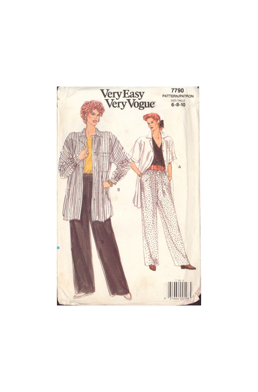 Vogue 7790 Sewing Pattern, Women's Shirts and Pants, Size 6-8 ...